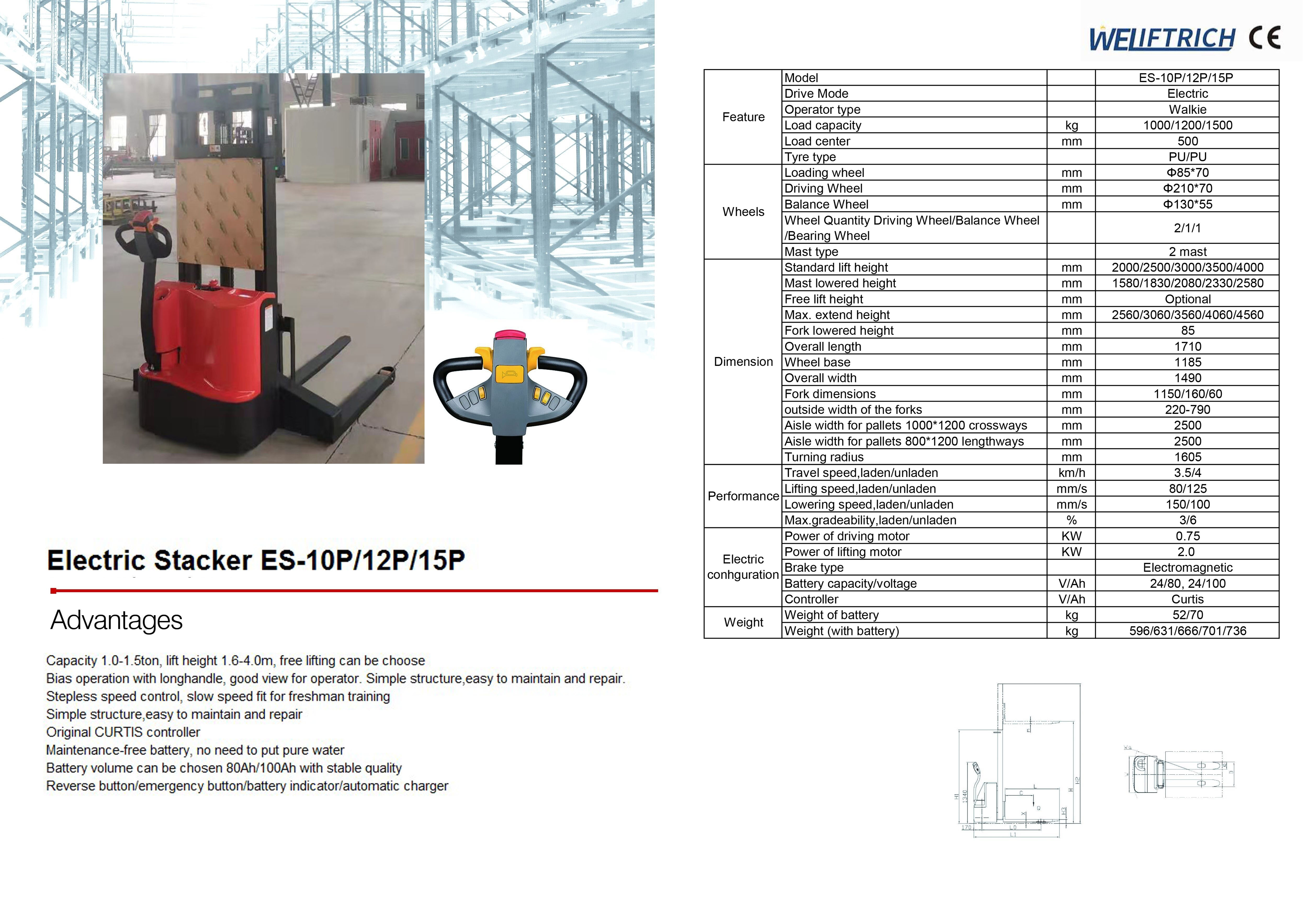 1000kg 1200kg 1500kg Electric Straddle Stacker Walkie Straddle Stacker ...